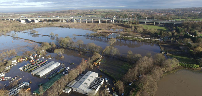 Dramatic view of flood waters from the air