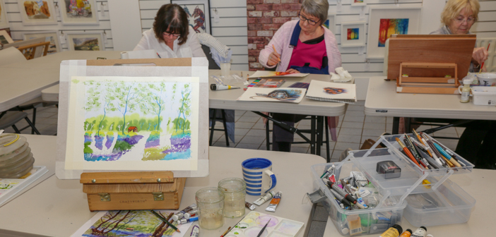 Community art gallery exhibits local work.