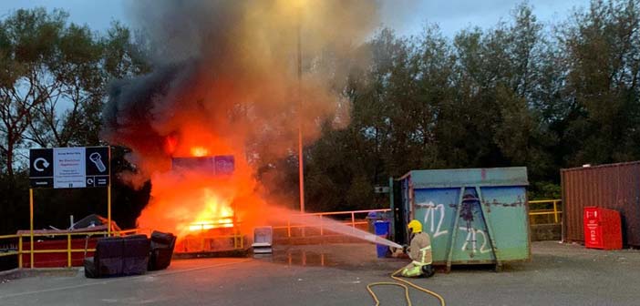 Fire crews tackle large skip blaze and car fire